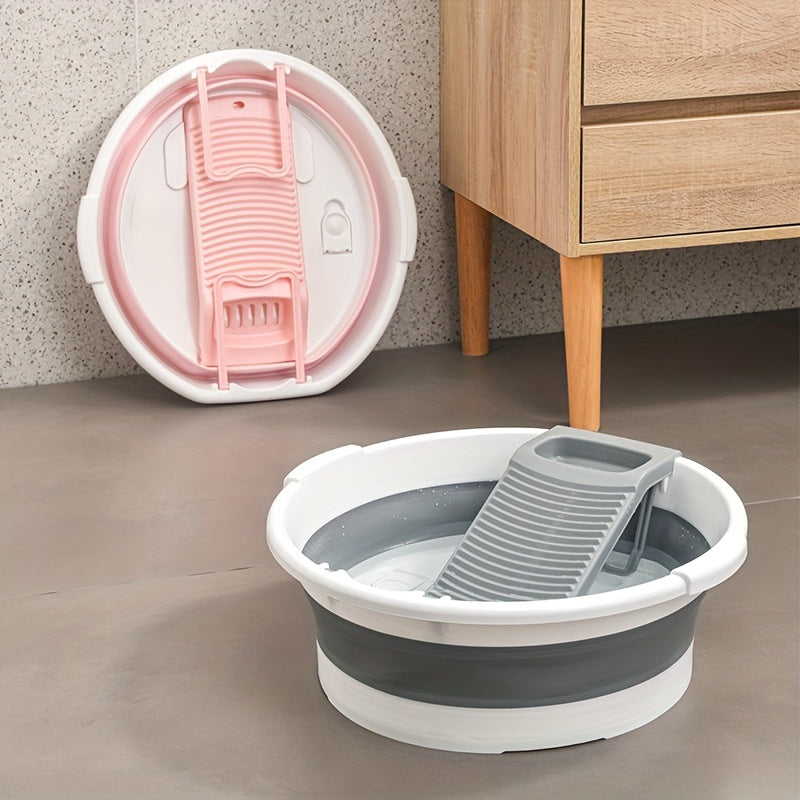 Set of 1 Classic Round Plastic Laundry Tub with Washboard – Happiness ...